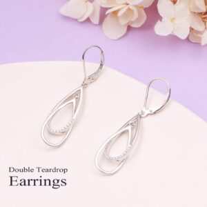 Teardrop Dangle Drop Leverback Earrings Cubic Zirconia CZ Lever Back Tear Drop Earingings Sterling Silver Jewelry for Women