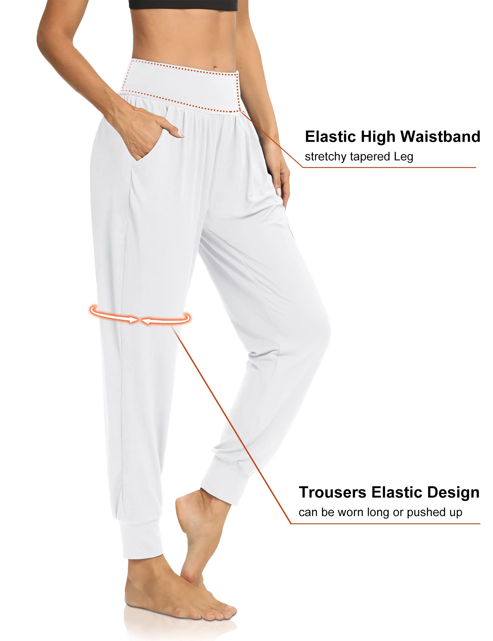 DIBAOLONG Womens Yoga Joggers Loose Workout Sweat Pants Comfy Lounge Pants with Pockets White L