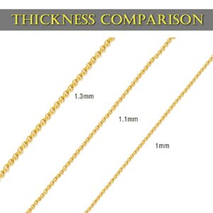 MRENITE Solid 18k Yellow Gold 1.3mm Round Rolo Cable Chain Necklace Gold Chain Necklaces Collection Lobster Clasp for Women 20"