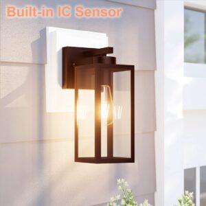 Tipace Dusk to Dawn Outdoor Wall Lantern,Brown Sensor Exterior Light Fixtures,Exterior Wall Sconce with Clear Glass Shade for Doorway Entryway Garage 2 Pack (Bulb Not Included)