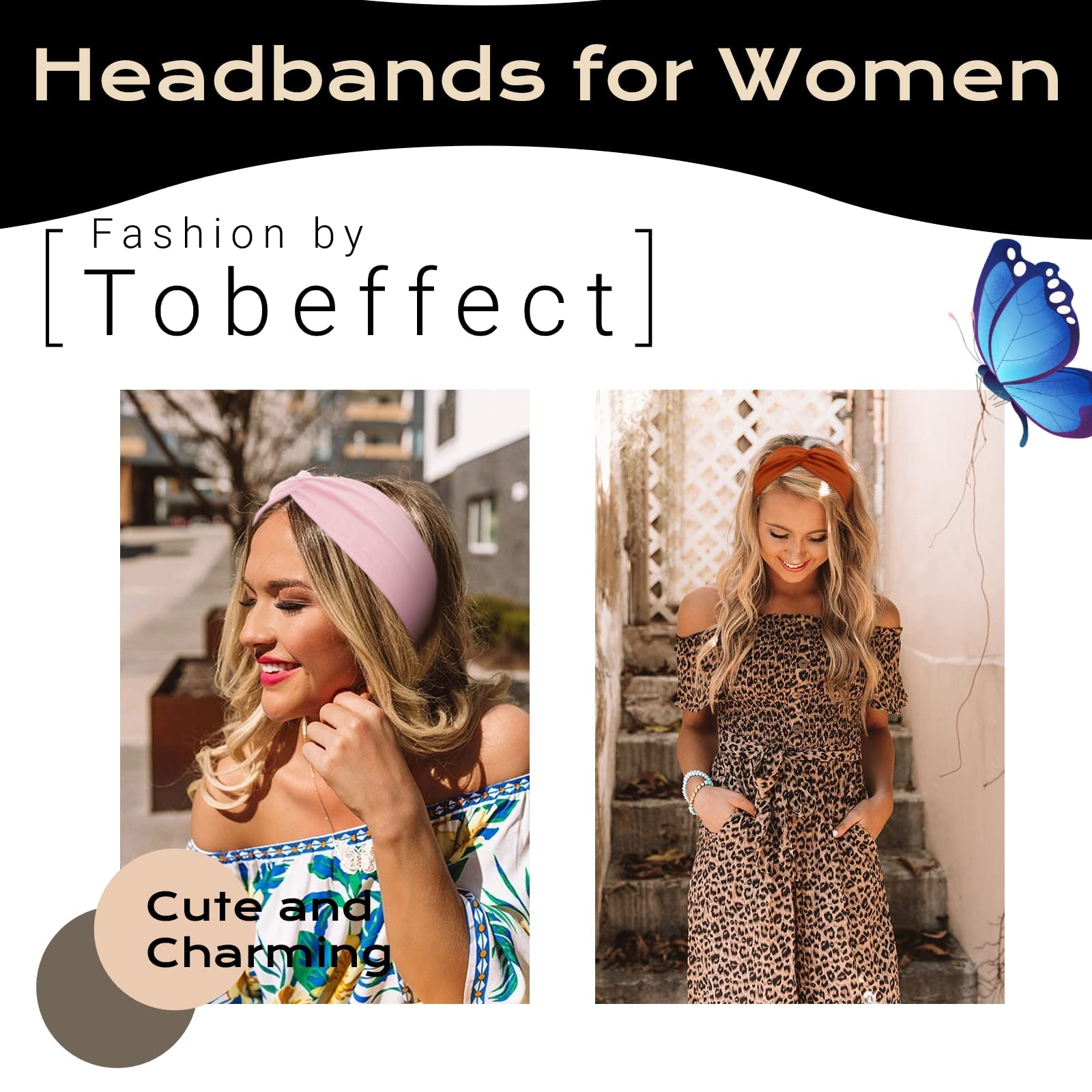 Tobeffect Headbands for Women Non Slip Turban Head Band Boho Elastic Hair Bands for Teen Girls Fashion Wraps Accessories Solid Color, 8 pack