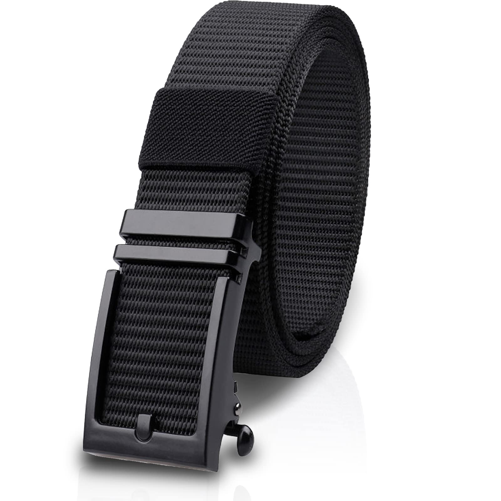 WIMSSERT Cropable Casual Ratchet Nylon Belts for Men,Women with Automatic Buckle,24"-39",Black