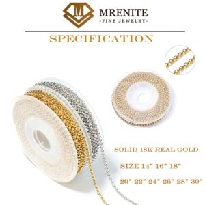 MRENITE Solid 18k Yellow Gold 1.3mm Round Rolo Cable Chain Necklace Gold Chain Necklaces Collection Lobster Clasp for Women 20"