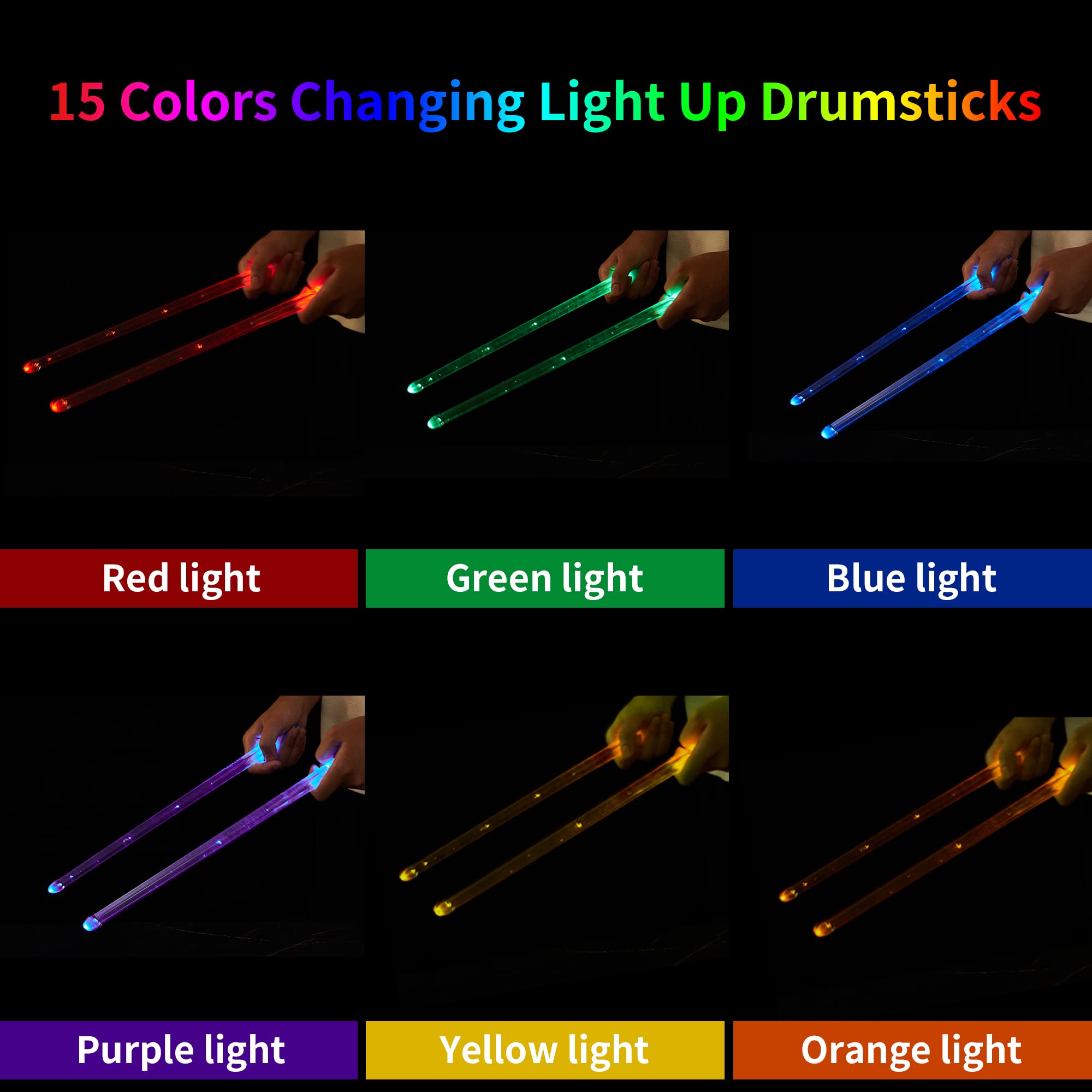 LED Light Up Drumsticks Rechargeable, 15 Colors Changing