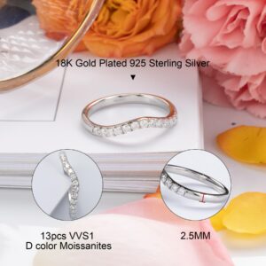 Moissanite Wedding Band 0.39ct D Color VVS1 Lab Created Diamond Half Eternity Curved Wedding Band 18K White Gold Plated 925 Sterling Silver Wedding Rings Stackable Ring for Women (7)