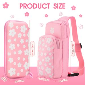 Weewooday Carrying Case Compatible with Nintendo Switch, Switch Lite, Switch Accessories, Cute Pink Case Shoulder Bag Sakura Portable Shoulder Crossbody Sling Carrying Storage Bag, 2 Pcs