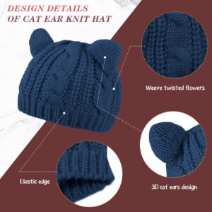 Cute Cat Ear Beanie Hat Cat Knitted Hat Winter Knit Cable Hat for Women Girls (Blue)