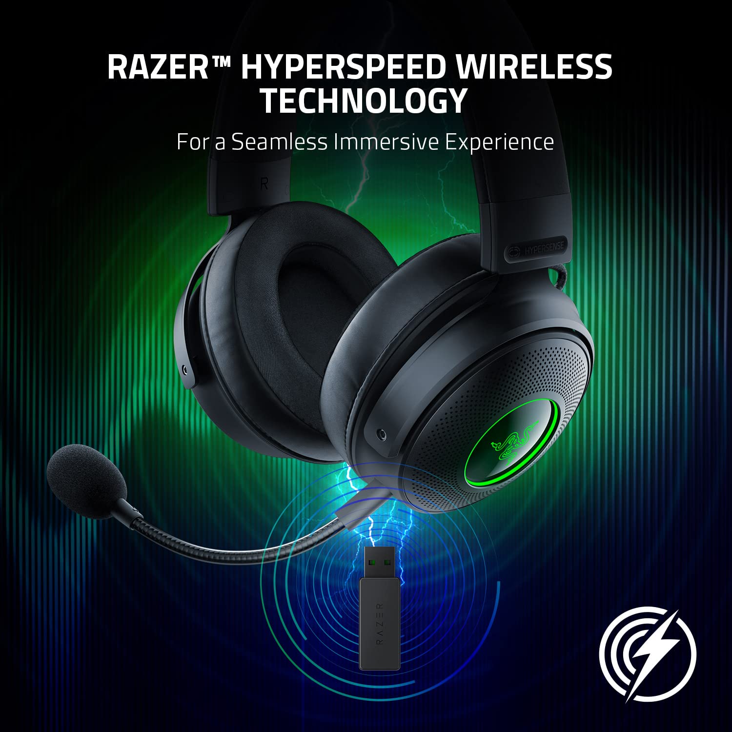 Razer Kraken V3 Pro Wireless Gaming Headset with Haptic Technology, THX Spatial Audio, 50mm Titanium Drivers, Hybrid Memory Foam Cushions