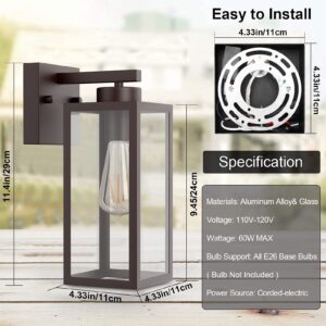 Tipace Dusk to Dawn Outdoor Wall Lantern,Brown Sensor Exterior Light Fixtures,Exterior Wall Sconce with Clear Glass Shade for Doorway Entryway Garage 2 Pack (Bulb Not Included)