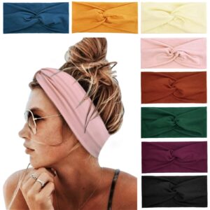 tobeffect headbands for women non slip turban head band boho elastic hair bands for teen girls fashion wraps accessories solid color, 8 pack