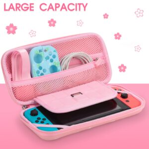 Weewooday Carrying Case Compatible with Nintendo Switch, Switch Lite, Switch Accessories, Cute Pink Case Shoulder Bag Sakura Portable Shoulder Crossbody Sling Carrying Storage Bag, 2 Pcs