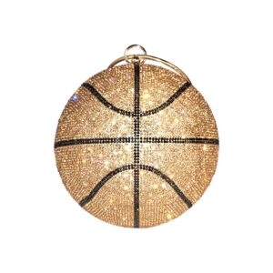 gripit women's bling basketball purse with diamond accents round ball crystal bag purse wristlet handbags gold clutch,large