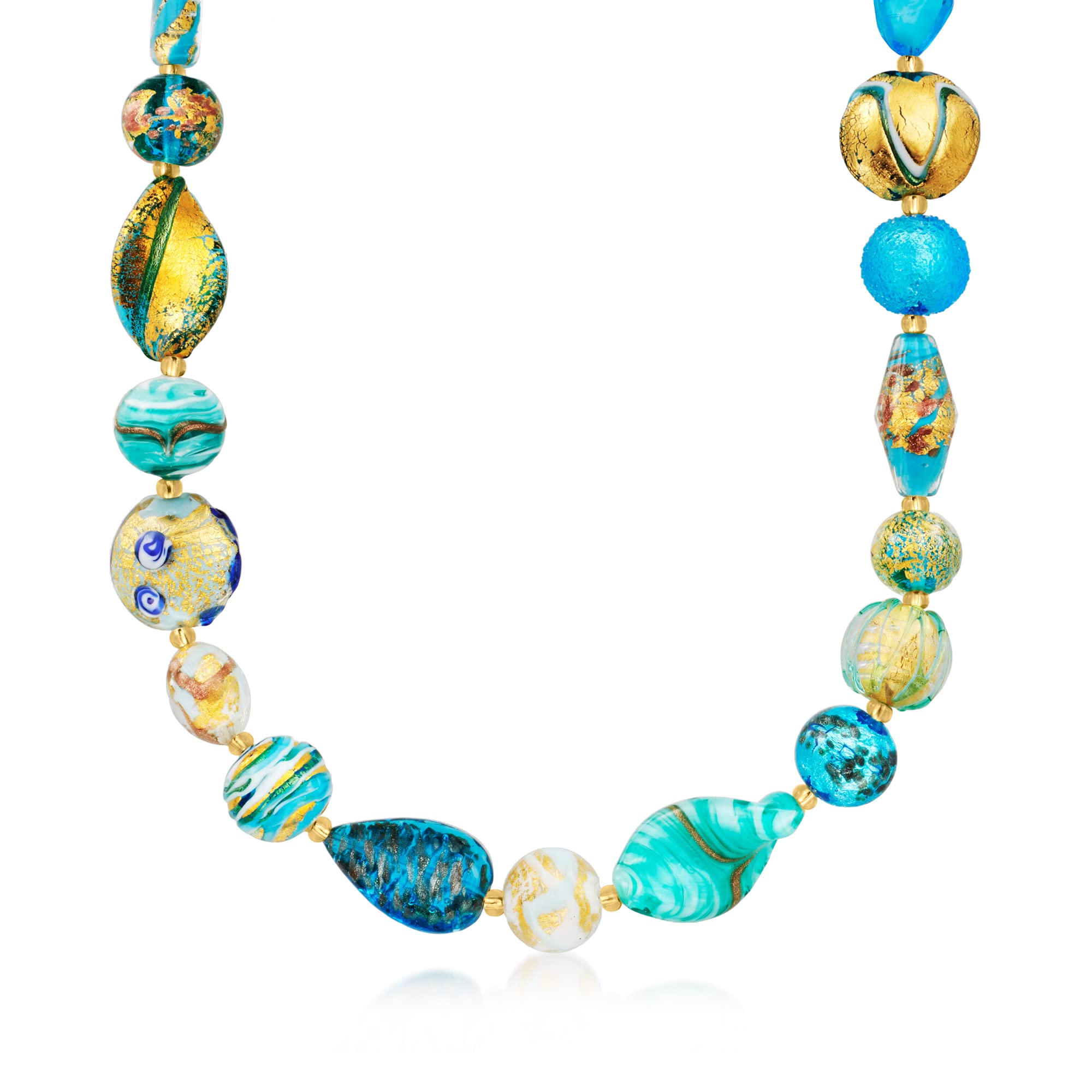 Ross-Simons Italian Multicolored Murano Glass Bead Necklace in 18kt Gold Over Sterling