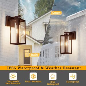 Tipace Dusk to Dawn Outdoor Wall Lantern,Brown Sensor Exterior Light Fixtures,Exterior Wall Sconce with Clear Glass Shade for Doorway Entryway Garage 2 Pack (Bulb Not Included)