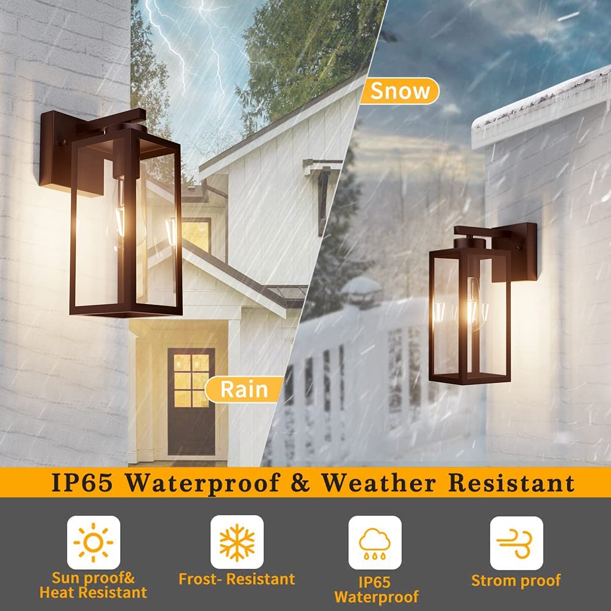 Tipace Dusk to Dawn Outdoor Wall Lantern,Brown Sensor Exterior Light Fixtures,Exterior Wall Sconce with Clear Glass Shade for Doorway Entryway Garage 2 Pack (Bulb Not Included)