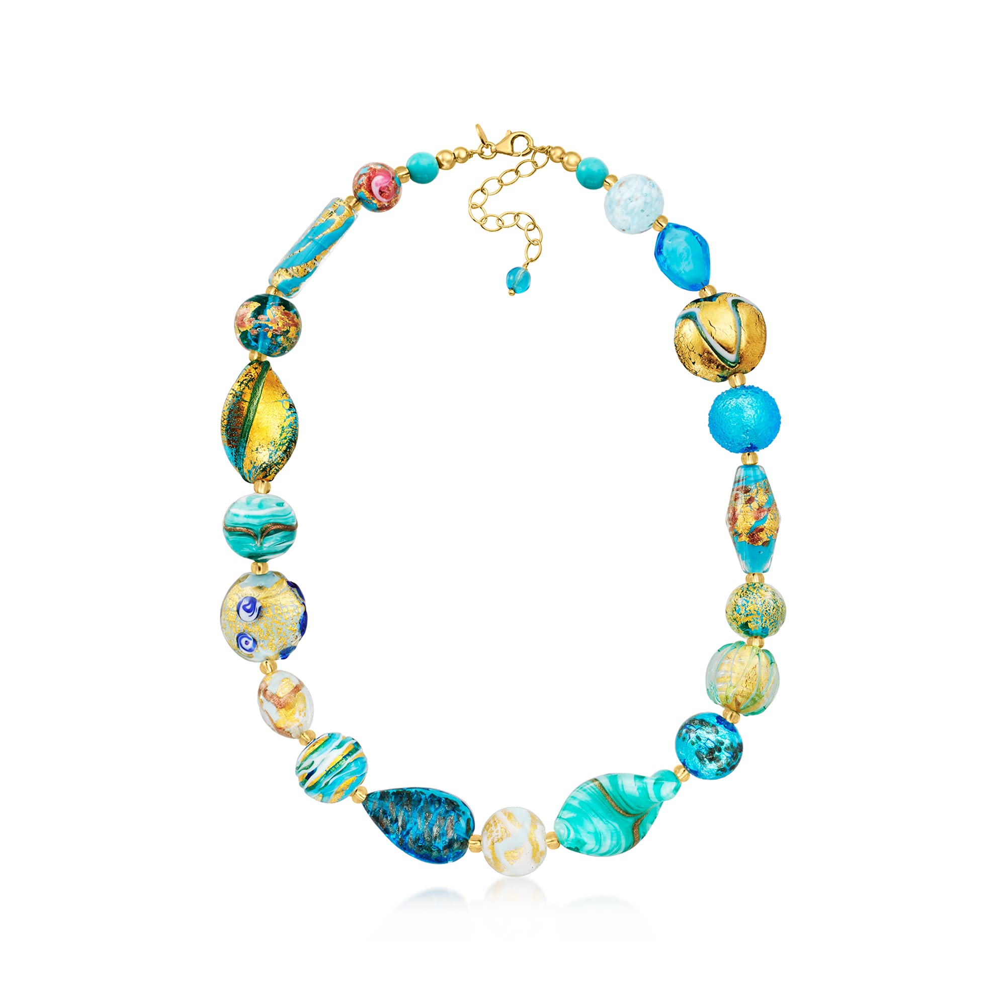 Ross-Simons Italian Multicolored Murano Glass Bead Necklace in 18kt Gold Over Sterling