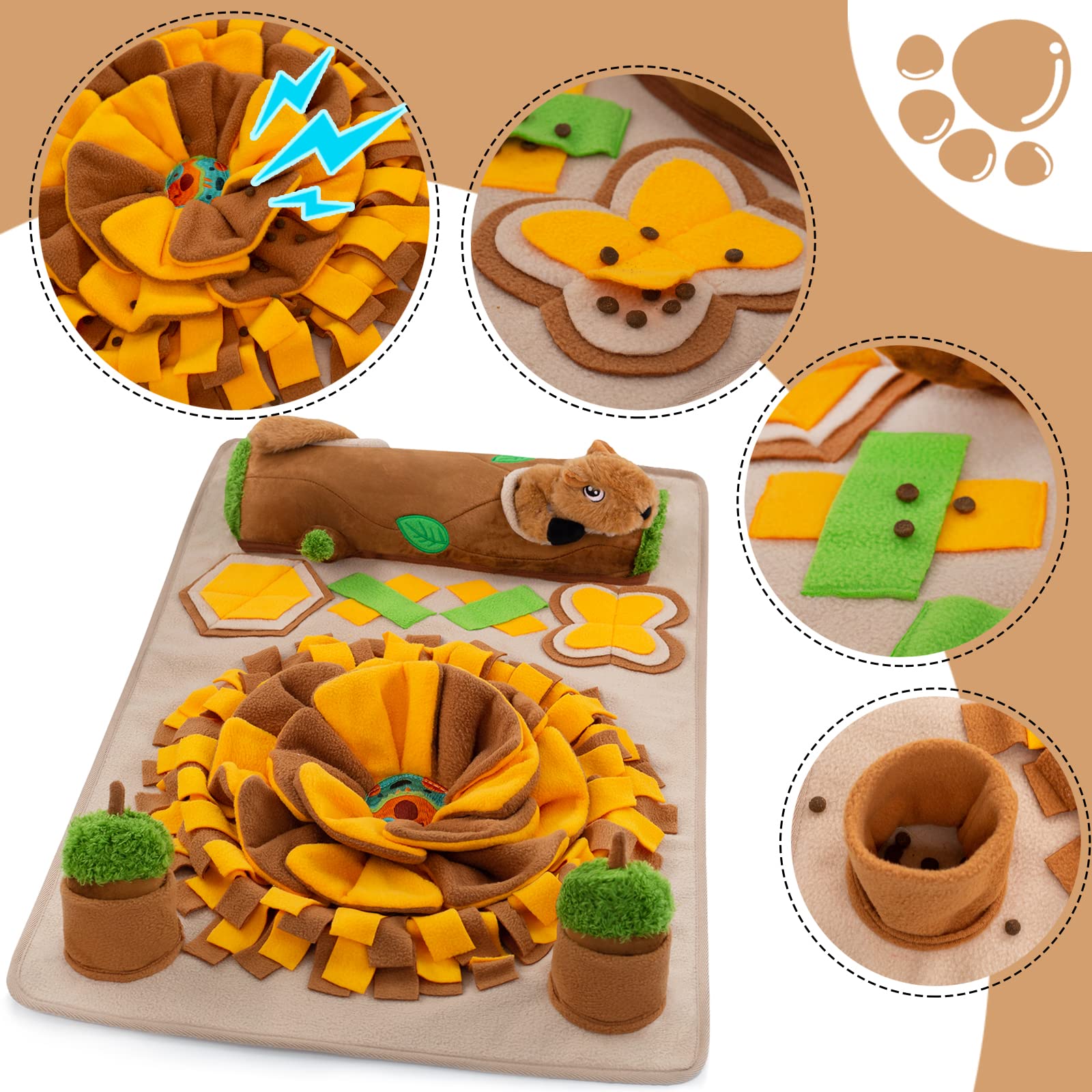 Meilzer Snuffle Mat for Dogs,Dog Feeding Mat Sniff Mat Interactive Dog Puzzle Mat for Training and Stress Relief Encourages Natural Foraging Skills (Brown)