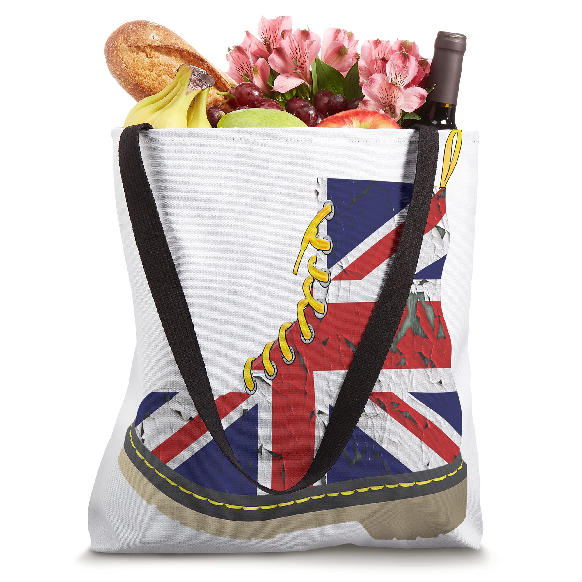 "British" Flag Union Jack Combat Boot" graphic design Tote Bag