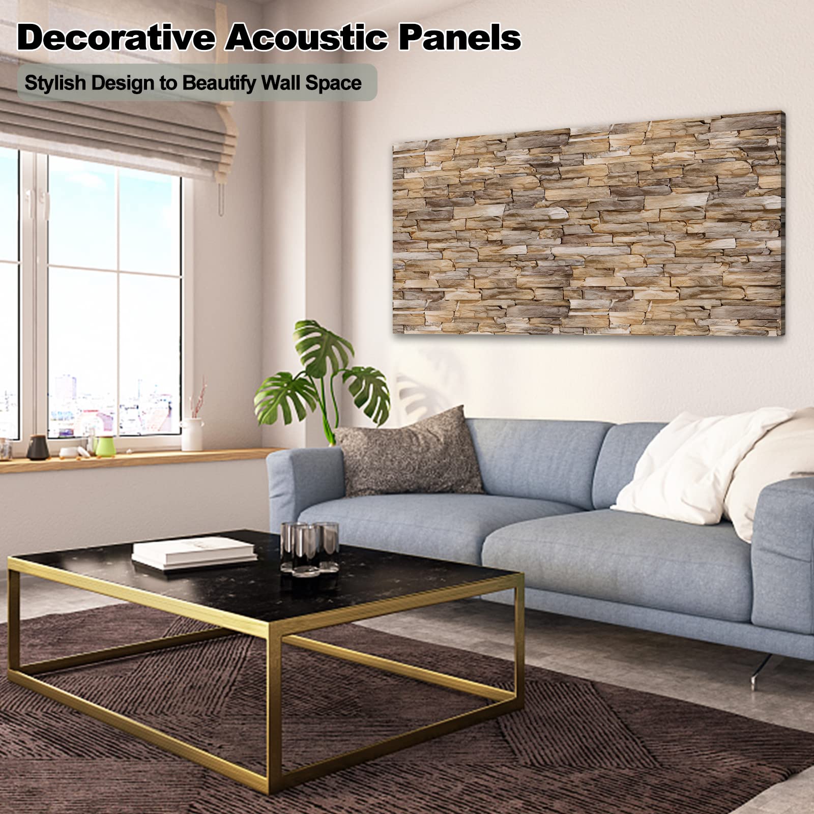 AIONCDER Acoustic Wall Art Acoustic Panels Decorative,48X24 Inches Sound Absorbing Wall Art, Self Adhesive Soundproof Wall Panels, Acoustic Treatment for Recording Studio, Home Office