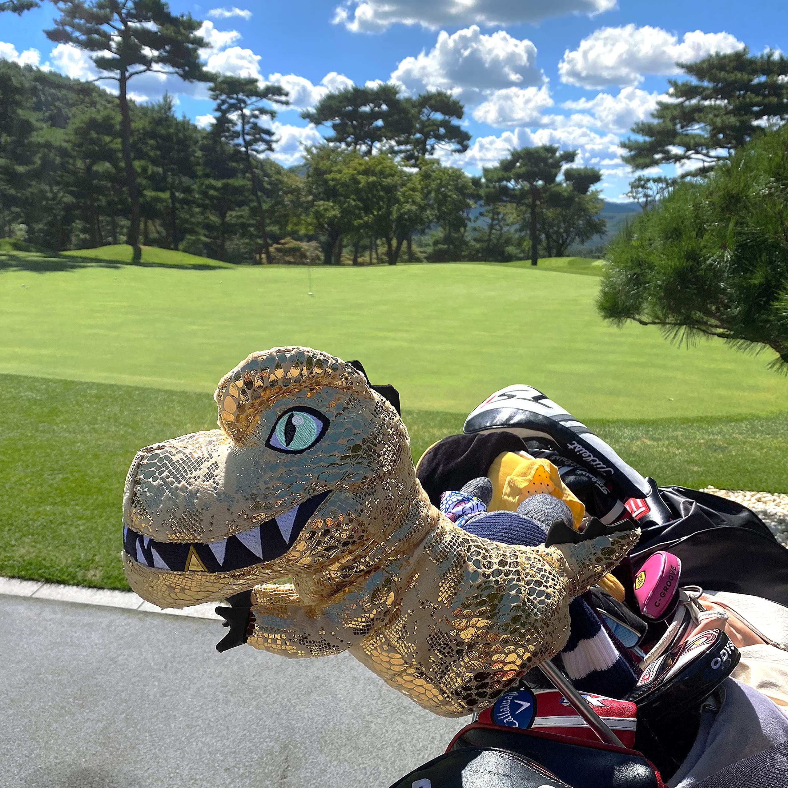 dinofactory T-Rex Golf Head Cover Dinosaur Driver Headcover (Beige Gold)