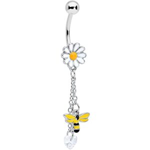 body candy womens 14g steel navel ring piercing clear accent heart bee daisy flower dangle belly button ring