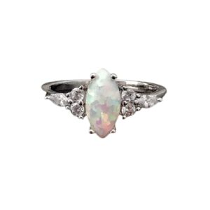 genuine marquise ethiopian opal ring-opal cubic zirconia ring-october birthstone ring-925 sterling silver engagement ring-opal wedding ring (12.5)