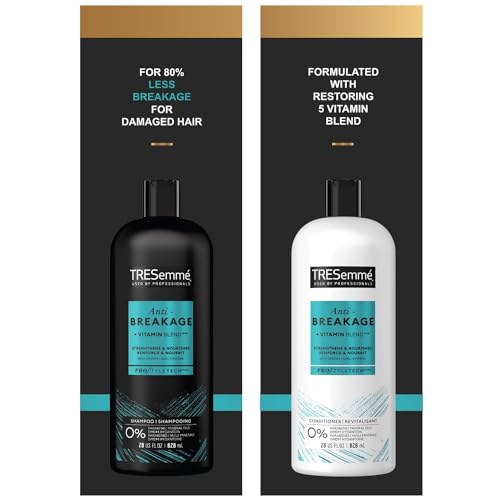 TRESemmé Anti Breakage Shampoo and Conditioner Set, Promotes Healthy Hair Growth, Reduces Dry Hair Breakage Up to 80%*, Vitamin E, Vitamin B12 and Gelatin, 28 Fl Oz Each. premium Packaging, Gift Set