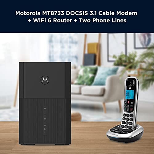 Motorola MT8733 WiFi 6 Router + Multi-Gig Cable Modem + 2 Phone Ports | for Comcast Xfinity Voice and Gigabit Internet Plans Up to 2500 Mbps | AX6000 | DOCSIS 3.1 | with Smart Motosync App