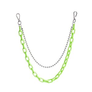 neon resin chunky hip hop jeans chain body chain punk goth for women men acrylic link chain for women thick keychains belt waist chains body accessory for girls-double layer green