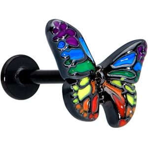 body candy 16g black pvd steel rainbow pride butterfly labret monroe lip ring tragus cartilage stud 5/16"