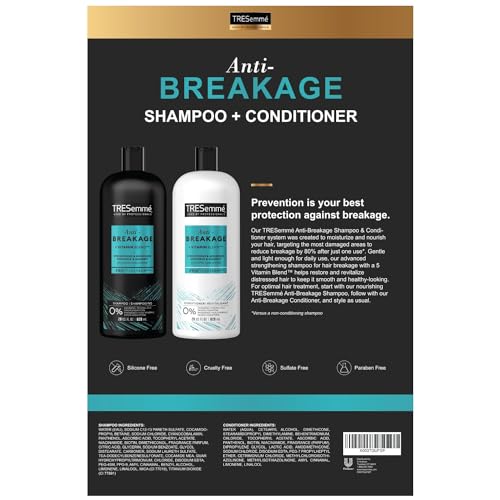 TRESemmé Anti Breakage Shampoo and Conditioner Set, Promotes Healthy Hair Growth, Reduces Dry Hair Breakage Up to 80%*, Vitamin E, Vitamin B12 and Gelatin, 28 Fl Oz Each. premium Packaging, Gift Set