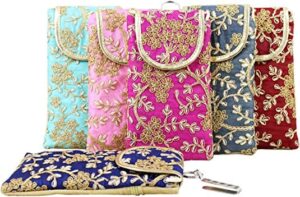 goldgiftideas embroidered vintage mobile potli pouches for women, potli bags for return gifts, potli purse for ladies, shagun mobile potlies for home functions (set of 10)