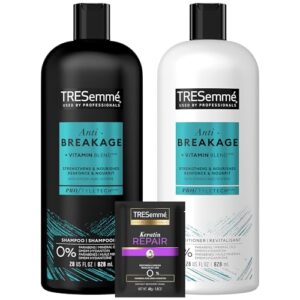 tresemmé anti breakage shampoo and conditioner set, promotes healthy hair growth, reduces dry hair breakage up to 80%*, vitamin e, vitamin b12 and gelatin, 28 fl oz each. premium packaging, gift set