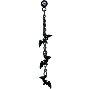 Body Candy 16G Womens Black Plated Steel Bats Chain Dangle Cartilage Earring Helix Tragus Jewelry 1/4"