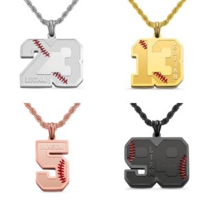 personalized sports number necklace with name - baseball softball number with name pendant - lucky number sports charm gift