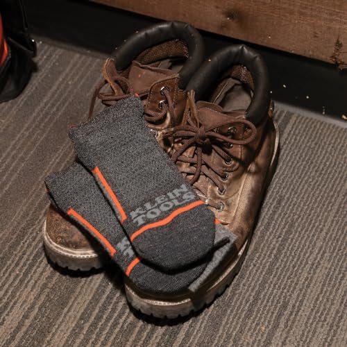 Klein Tools 60509 Thermal Socks, Merino Wool Performance Winter Socks, Mid-Length with Seamless Toe and Cushioned Foot Bed, XL