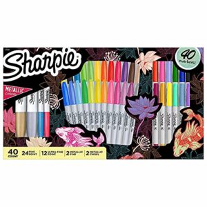 sharpie limited edition holiday set permanent marker mixed pack 40-count, metallic chisel, metallic fine, ultra fine point, fine point.