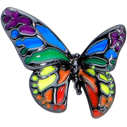 Body Candy 16G Black PVD Steel Rainbow Pride Butterfly Labret Monroe Lip Ring Tragus Cartilage Stud 5/16"