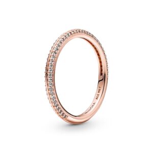 pandora me pavé ring - rose gold ring for women - layering or stackable ring - gift for her - 14k rose gold-plated rose with cubic zirconia - size 7.5