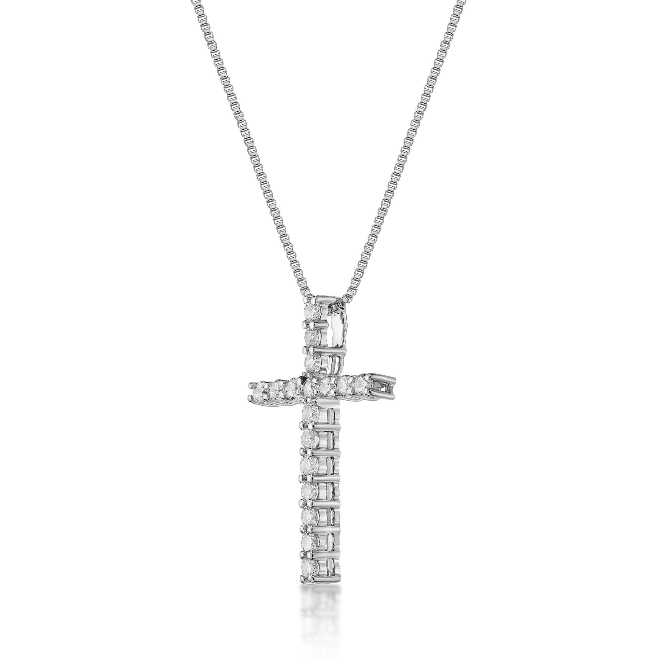 Lavari Jewelers 1/4 Carat Lab Grown Diamond Cross Pendant Necklace for Women - 10k White Gold Pendant - 18 Inch Long Chain Necklace (G-H, VS2-SI1, 0.25 cttw) Spring Ring