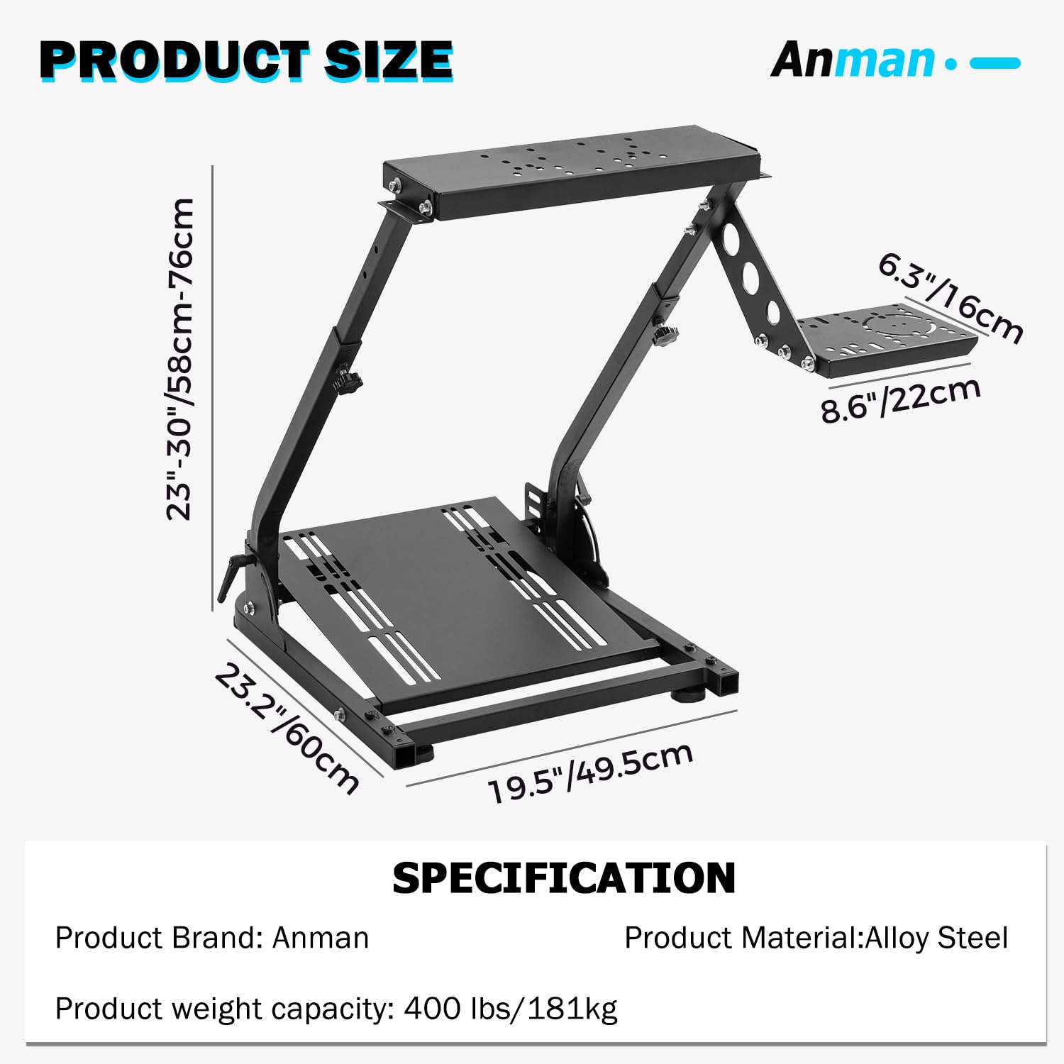 Anman G25 Racing Steering Wheel Cockpit Pro Gear Shifter Mount Fit for Logitech G27 G29,Fanatec,Thrustmaster T150 T150 pro,Adjustable Height & Angle,Racing Simulator Cockpit Foldable,No Pedal and stee