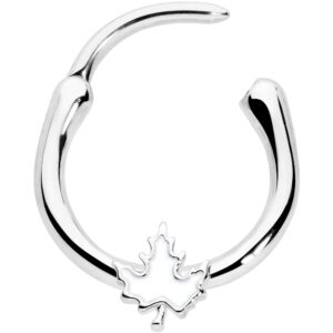 Body Candy Womens 16G Stainless Steel Septum Jewelry White Maple Leaf Daith Tragus Cartilage Clicker 3/8"