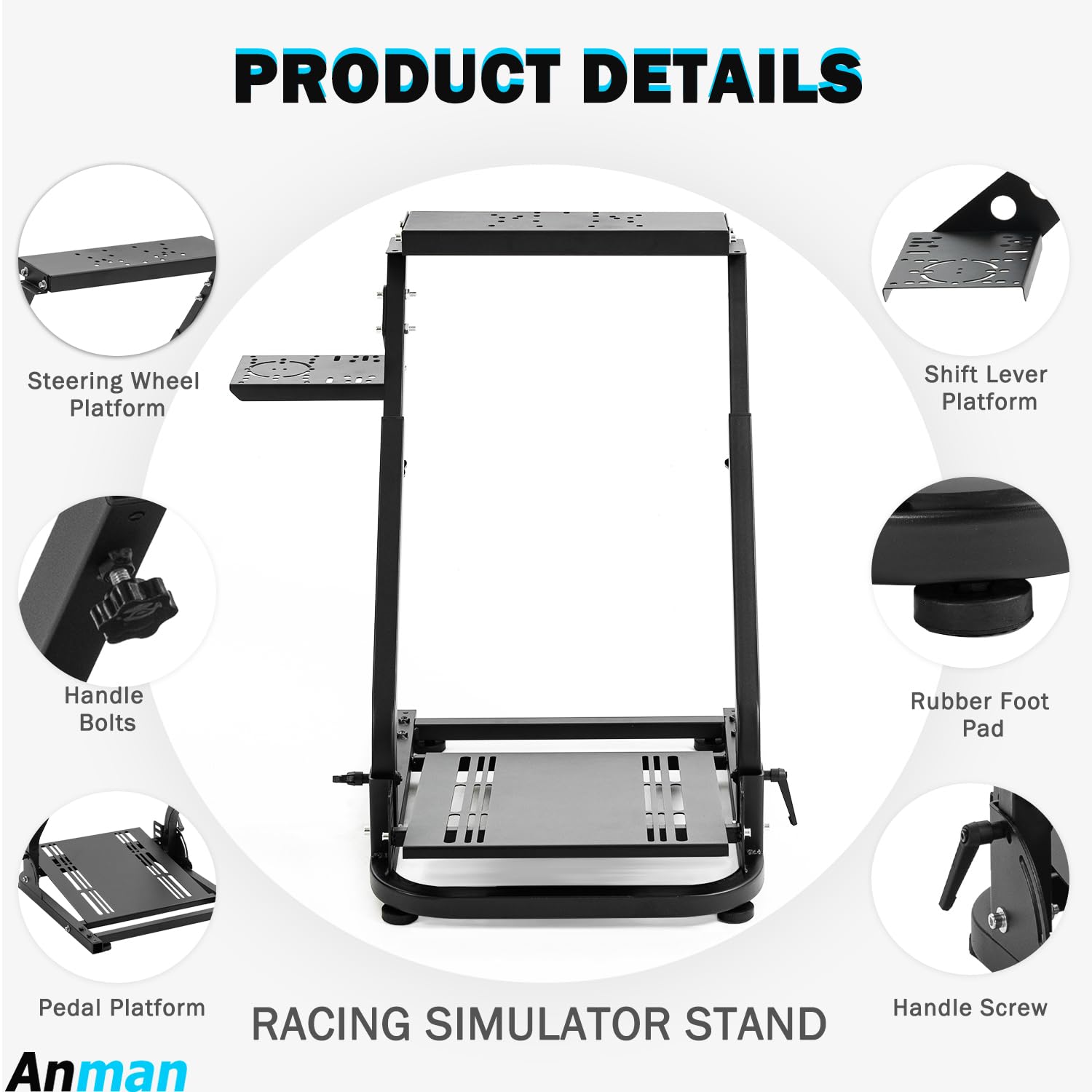 Anman G25 Racing Steering Wheel Cockpit Pro Gear Shifter Mount Fit for Logitech G27 G29,Fanatec,Thrustmaster T150 T150 pro,Adjustable Height & Angle,Racing Simulator Cockpit Foldable,No Pedal and stee