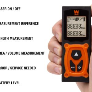 WEN 10130 Multi-Unit Compact Digital 130-Foot Laser Distance Measure with Backlit LED Screen