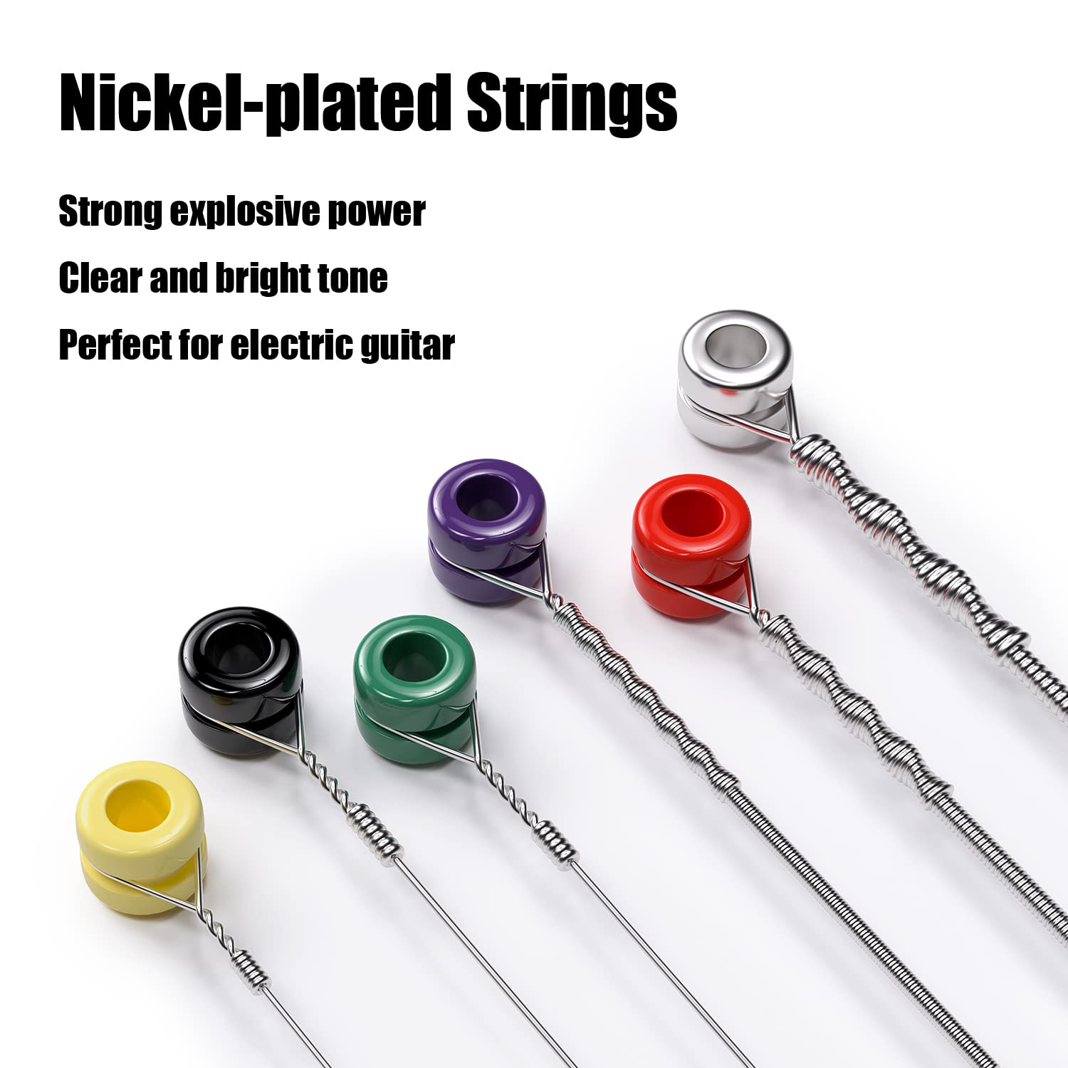 MUSCELL Electric Guitar Strings Handmade Nickel Plated Hex Steel Colorful Ball End-3 Packs-6 String-Regular 10-46