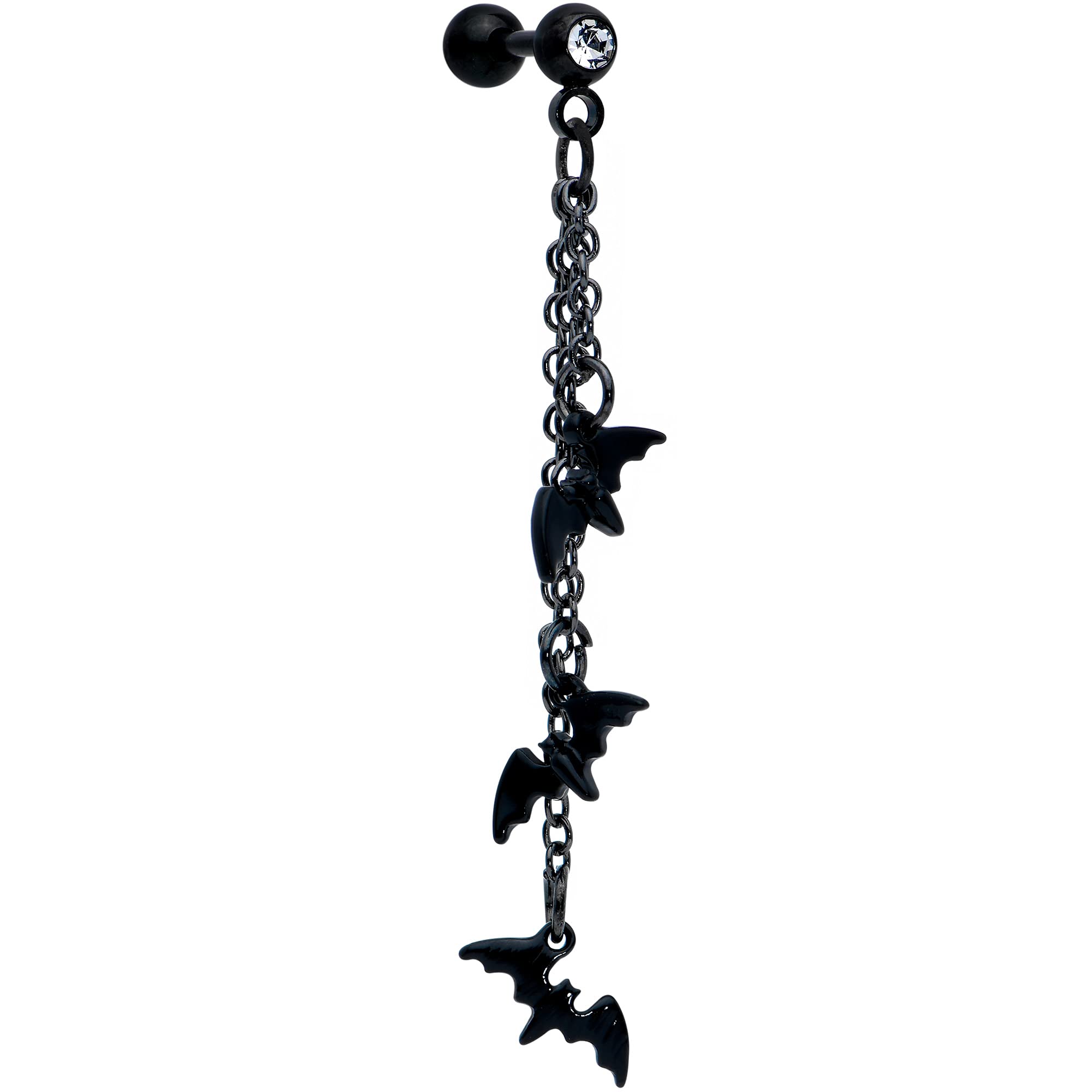 Body Candy 16G Womens Black Plated Steel Bats Chain Dangle Cartilage Earring Helix Tragus Jewelry 1/4"