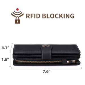 SENDEFN Wallets for Women Genuine Leather Credit Card Holder with RFID Blocking Large Capacity Wristlet