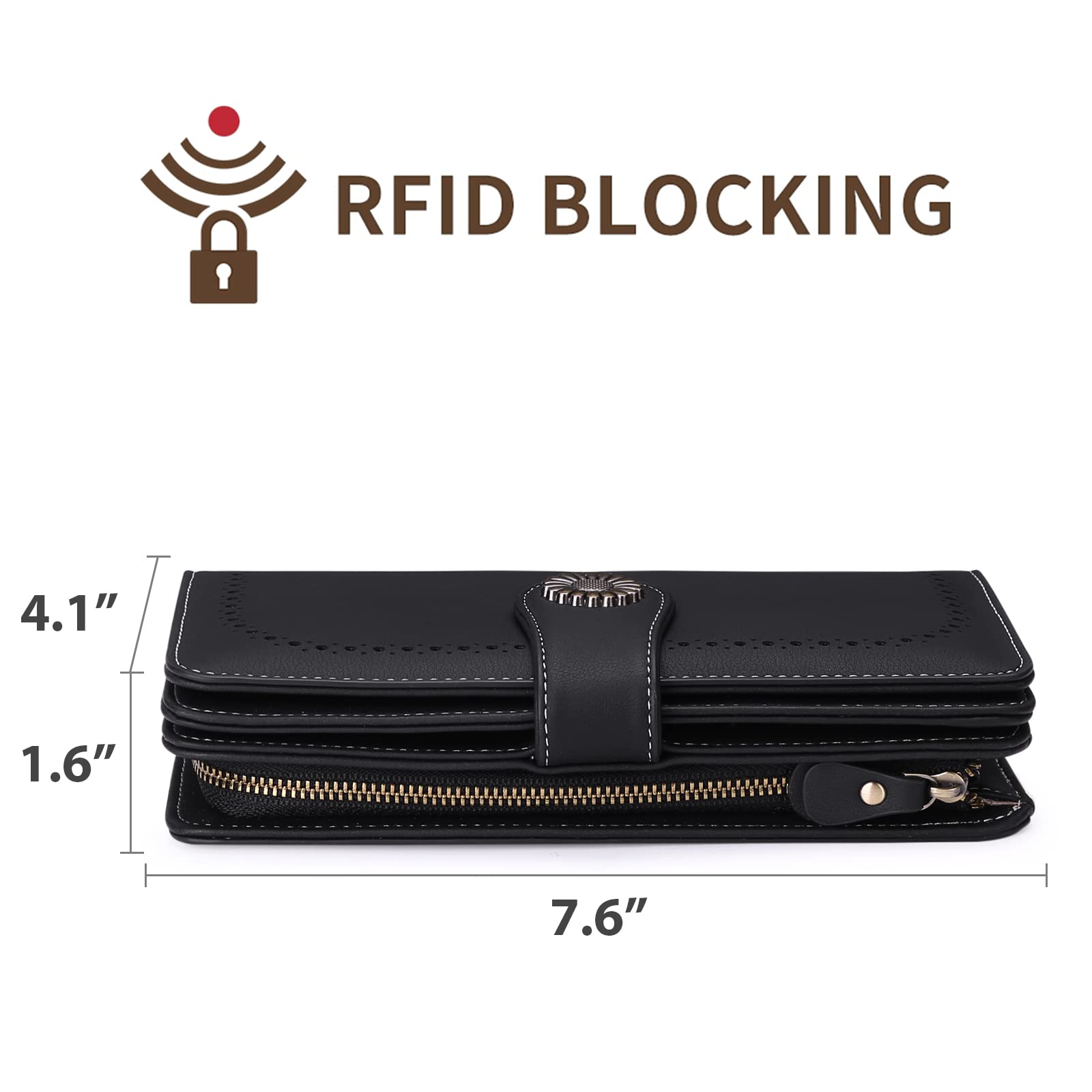 SENDEFN Wallets for Women Genuine Leather Credit Card Holder with RFID Blocking Large Capacity Wristlet