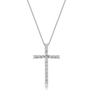 Lavari Jewelers 1/4 Carat Lab Grown Diamond Cross Pendant Necklace for Women - 10k White Gold Pendant - 18 Inch Long Chain Necklace (G-H, VS2-SI1, 0.25 cttw) Spring Ring