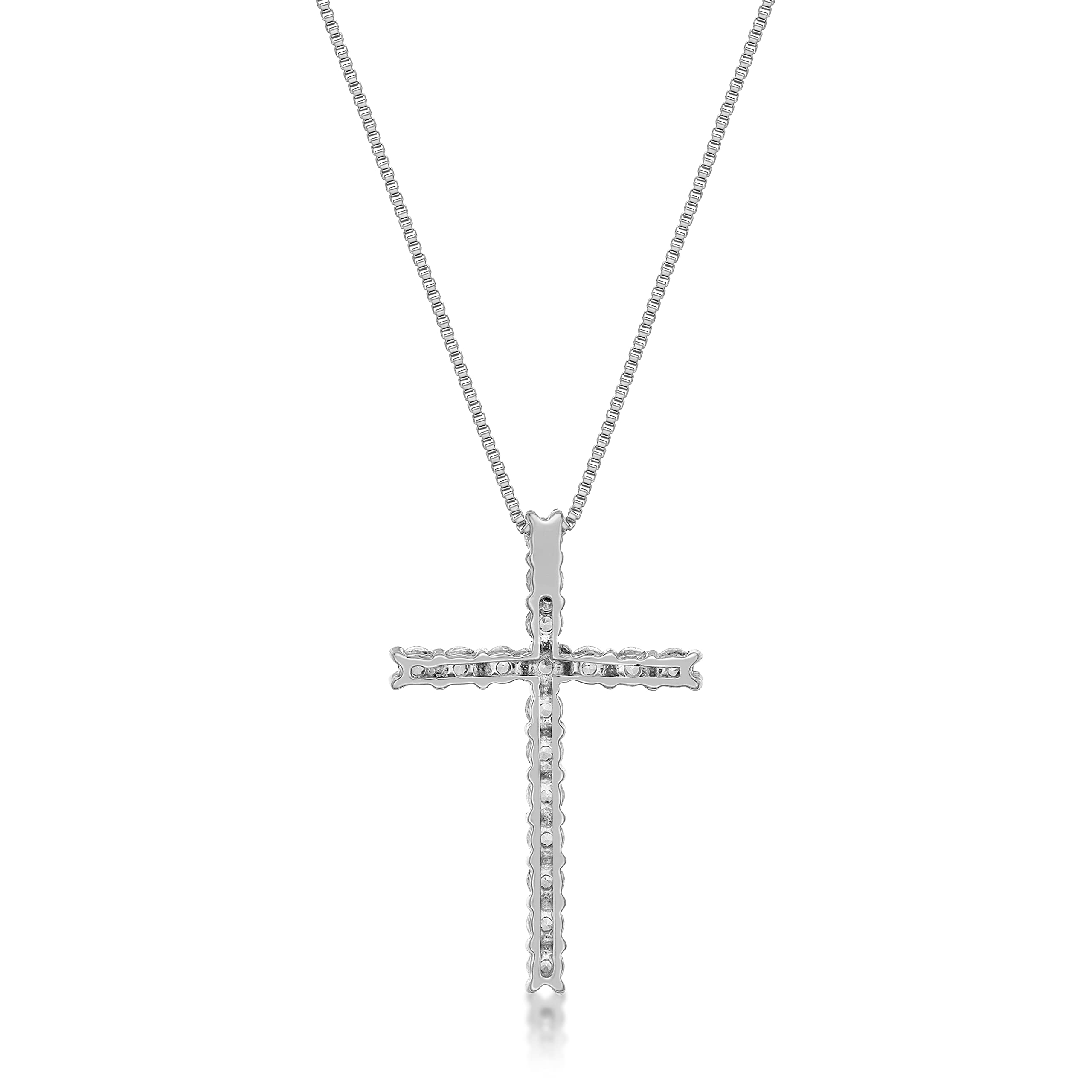 Lavari Jewelers 1/4 Carat Lab Grown Diamond Cross Pendant Necklace for Women - 10k White Gold Pendant - 18 Inch Long Chain Necklace (G-H, VS2-SI1, 0.25 cttw) Spring Ring